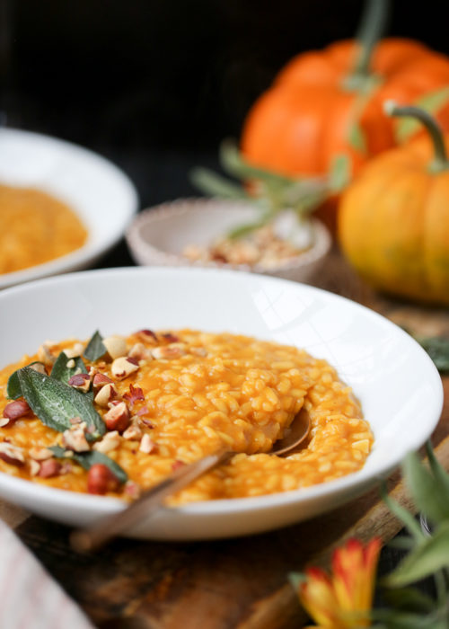 Creamy Vegan Pumpkin Risotto with Toasted Hazelnuts and Crispy Fried ...