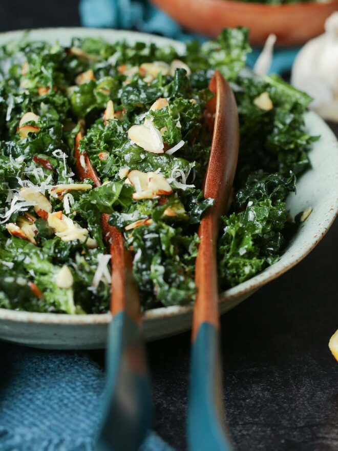 Lemon Garlic Kale Salad with Almonds Recipe