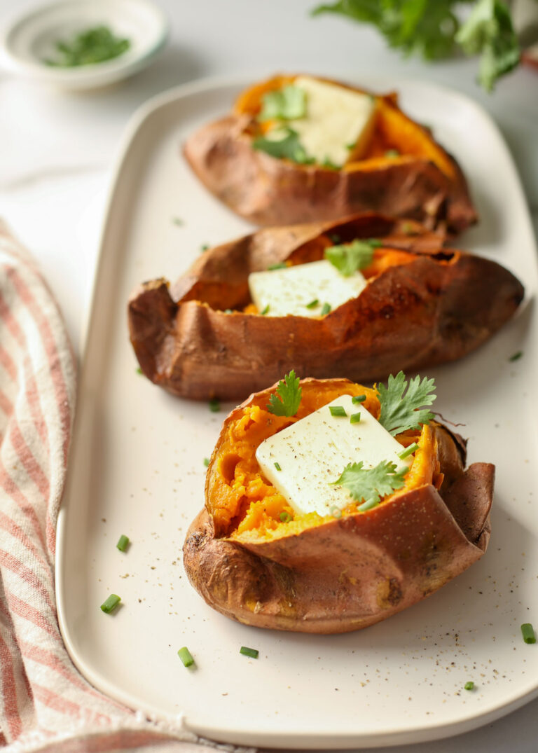 How to Bake Sweet Potatoes (Fluffy + Crispy Skin!)