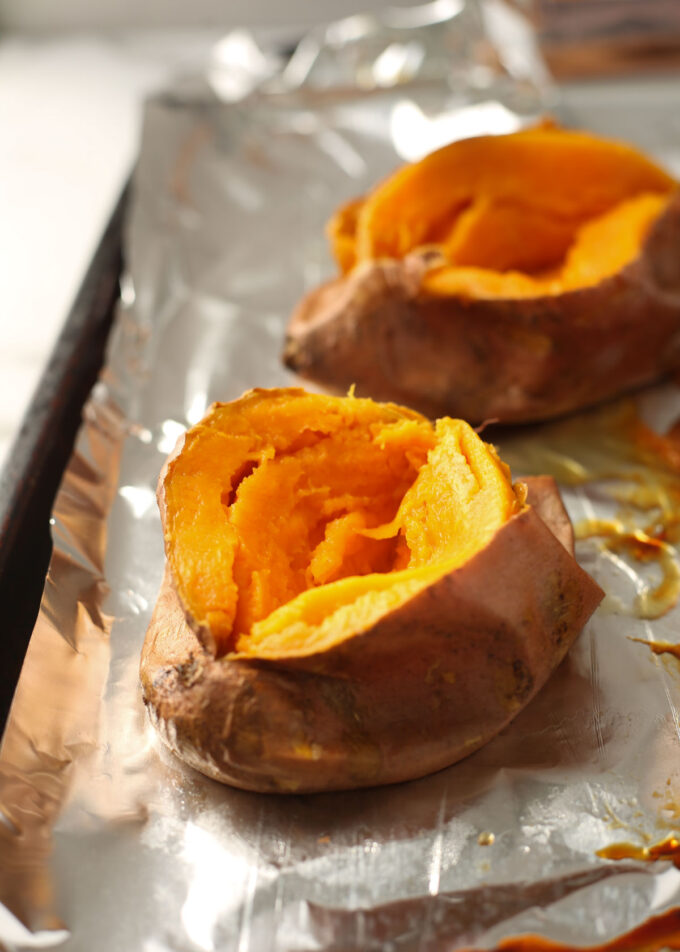 How to Bake Sweet Potatoes (Fluffy + Crispy Skin!)