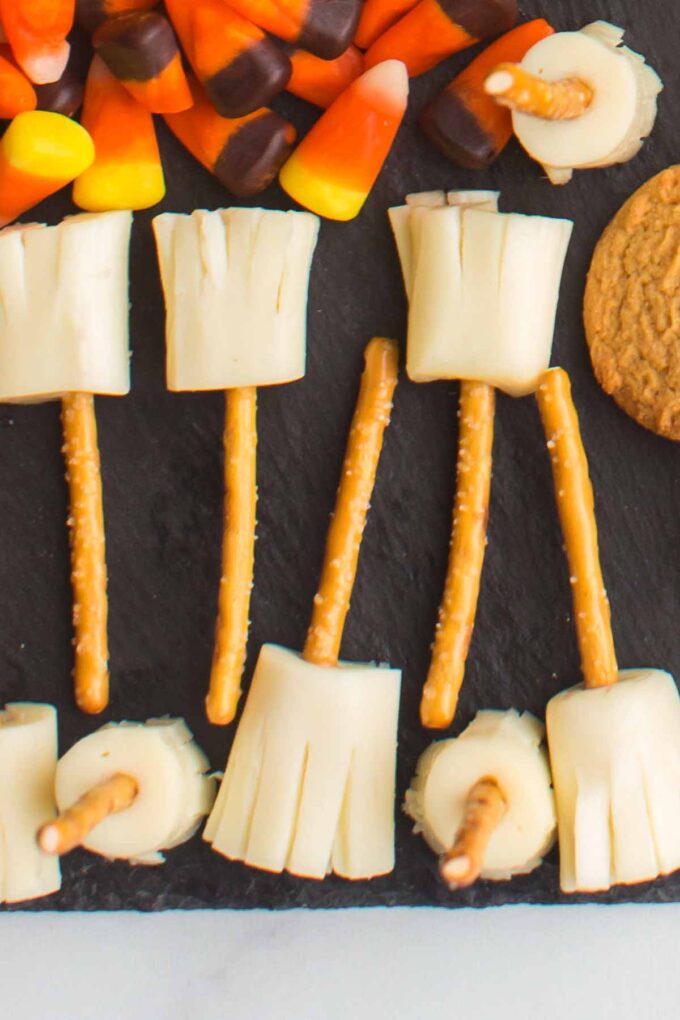 String Cheese Pretzel Broomsticks
